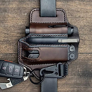 Amorr Leather Multitool Sheath for Belt, EDC Pocket Organizer with Key Holder, Storage Belt Waist Bag Flashlight Holster, Multitool Pouch for Men Camping (Dark Borwn)