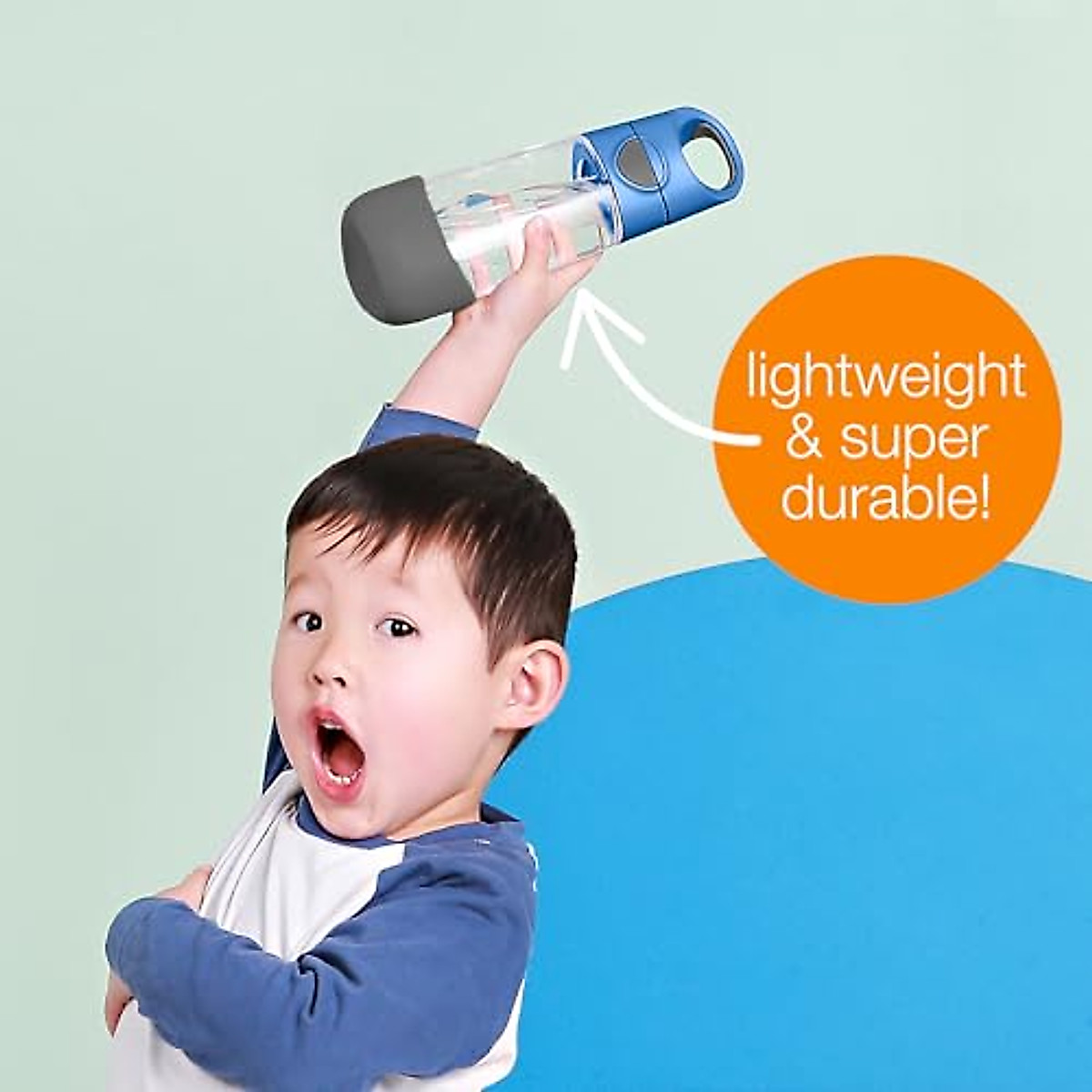 b.box 15oz Tritan Drink Bottle: Modern Water Bottle with Flip Straw for Toddlers & Kids. Spill Proof, Leak Proof, BPA Free. Great for School/Daycare or Next Step after Sippy Cups (Ocean Breeze)