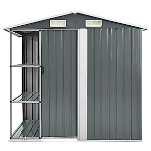 Garden Metal Storage Shed with Rack | Outdoor Tool Shed Storage Room with Vents | Storage Sheds with Door for Outside Patio Backyard Yard Lawn | Gray Galvanized Iron 80.7" x 51.2" x 72"