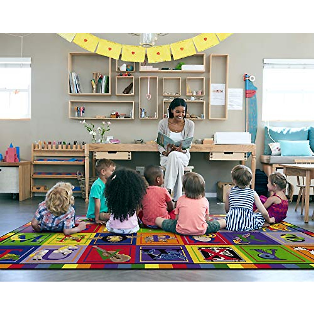 Flagship Carpets ABC Letter Blocks Area Rug for Children's Classroom Floor Mat, Play Room Carpet and General Educational Activities, 7'6" x 12', Multi-Color