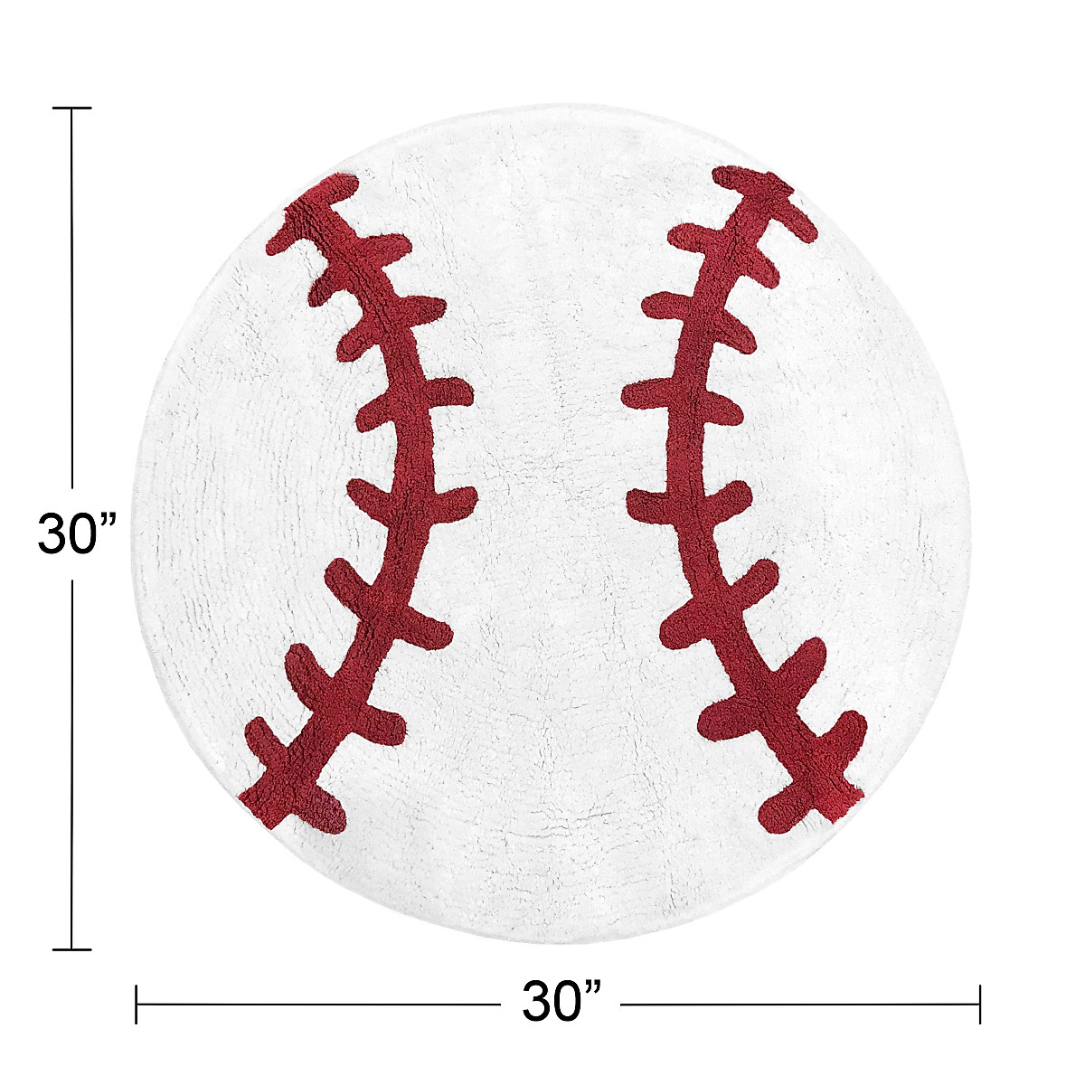 Sweet Jojo Designs Red and White Round Accent Floor Rug or Bath Mat for Baseball Patch Sports Collection
