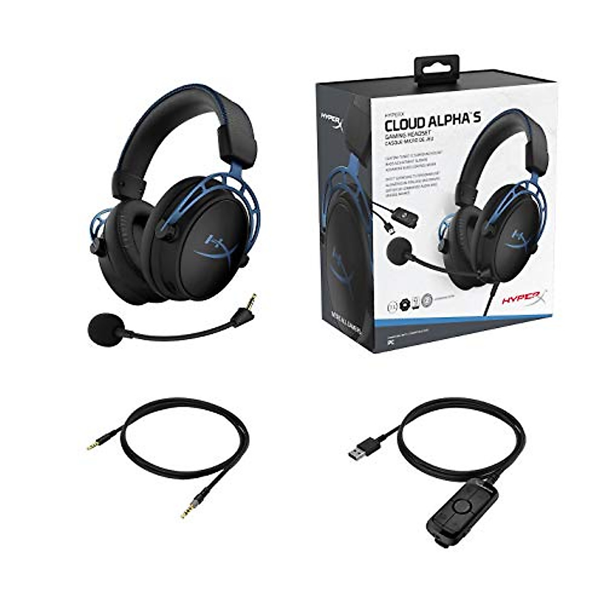 HyperX Cloud Alpha S - PC Gaming Headset, 7.1 Surround Sound, Adjustable Bass, Dual Chamber Drivers, Chat Mixer, Breathable Leatherette, Memory Foam, and Noise Cancelling Microphone - Blue