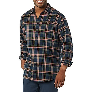Amazon Essentials Men's Long-Sleeve Flannel Shirt (Available in Big & Tall), Dark Navy Plaid, Large