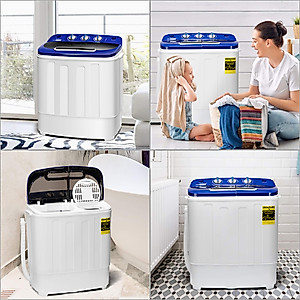 VIVOHOME Electric Portable 2 in 1 Twin Tub Mini Laundry Washer and Spin Dryer Combo Washing Machine with Drain Hose for Apartments 13.5lbs Blue & White