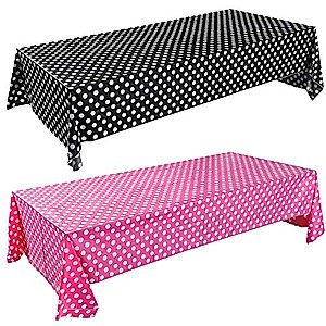 2 Pieces Polka Dot Tablecloth Polka Dot Plastic Tablecloth White Polka Dot Plastic Tablecloth 54 x 108 Inches Polka Dot Table Cover for Party Decorations (Pink and Black Background)