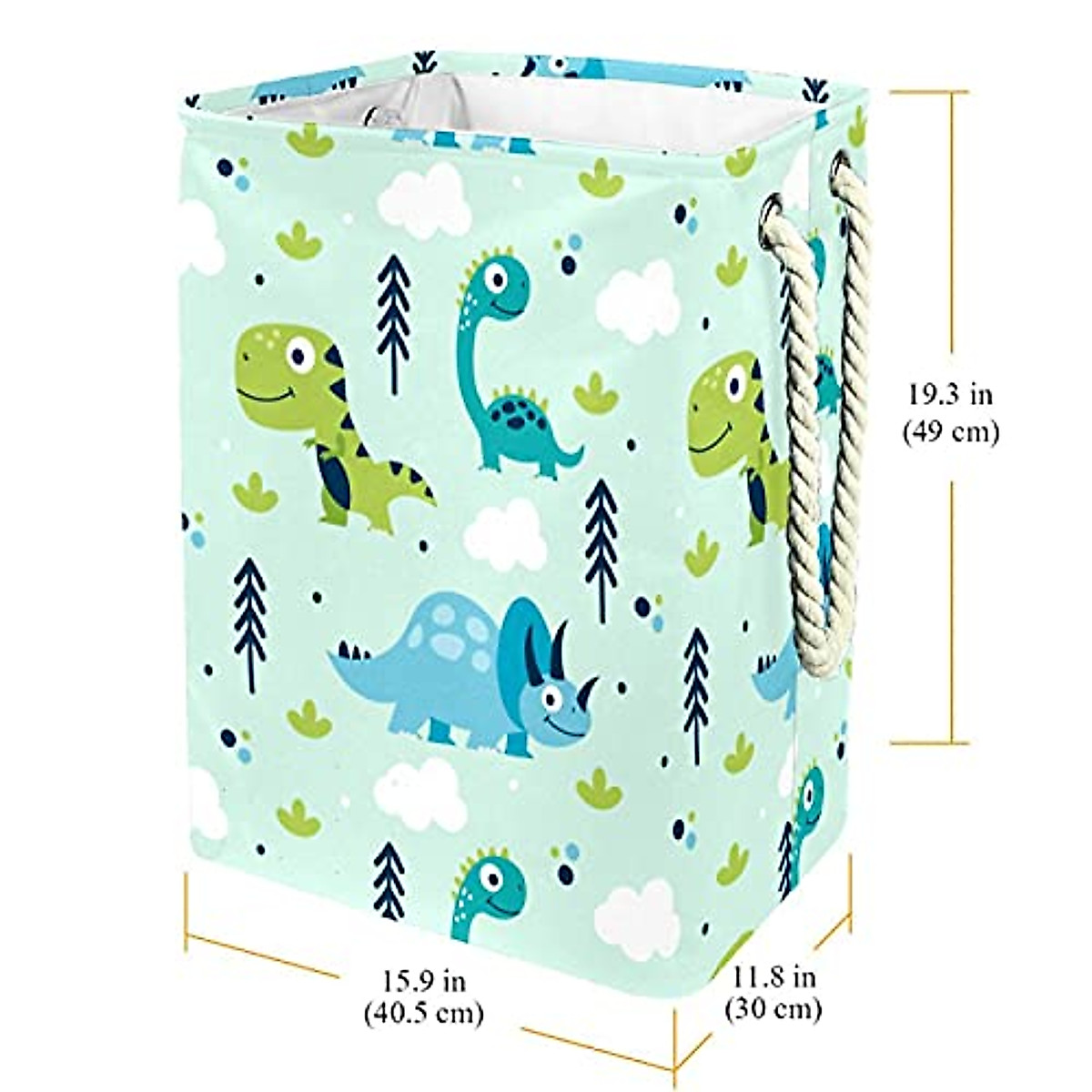 DEYYA Waterproof Laundry Baskets Tall Sturdy Foldable Cute Dinosaurs Print Hamper for Adult Kids Teen Boys Girls in Bedrooms Bathroom