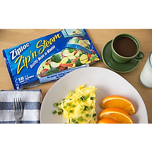 Ziploc Zip 'n Steam Food Storage Bags for Meal Prep, Healthy Meals in Minutes, Microwave Safe, 10 Count