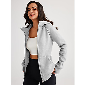 Trendy Queen Womens Zip Up Hoodies Oversized Sweatshirts Fall Outfits Long Sleeve Fleece Sweaters With Pockets Full Zip Winter Coats Jackets Y2k Clothes Teen Girls Fashion Grey