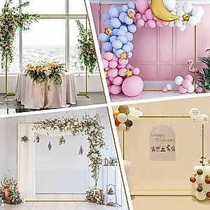 Wedding Arch Backdrop Stand, 6.6x6.6 FT Gold Wedding Arches for Ceremony Square Metal Balloon Arch Stand Garden Arbor Frame for Wedding Birthday Party Baby Shower Photo Booth Background Decoration