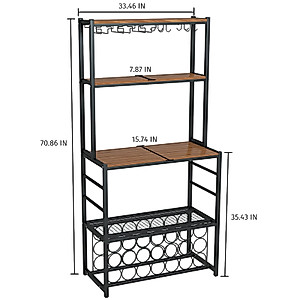 FIDVEKL Wine Rack Freestanding Floor, 5-Tier Industrial Wine Rack Freestanding Floor with Glass Holder and Wine Storage for Home Kitchen Dining Room, Rustic Brown