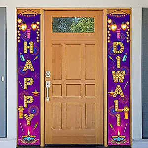 Happy Diwali Hanging Banner Party Decoration Supplies - Festival of Light Diwali Porch Sign Banner Flag Outdoor Decorations