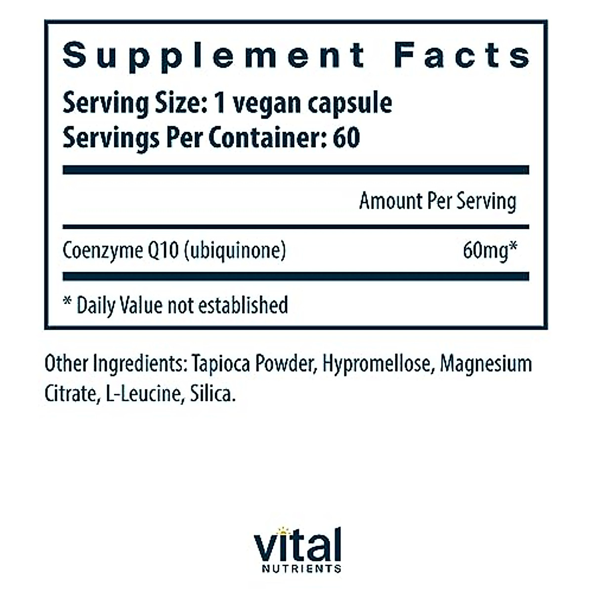 Vital Nutrients CoQ10 60mg | Vegan Supplement | CoEnzyme Q10 from Ubiquinone | Potent Antioxidant to support Heart Health and Energy levels* | Gluten, Dairy and Soy Free | Non-GMO | 60 Capsules