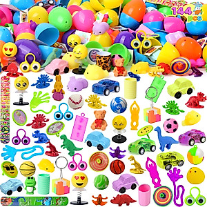 JOYIN 144 PCS Prefilled Easter Eggs with Assorted Toys for Easter Egg Hunt, Party Favors, Basket Stuffers, Classroom Prize Supplies