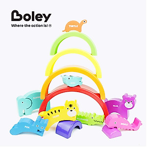 Boley Plastic Rainbow Stacking Block Toy Set - Baby Animal Building Shape Sorter Blocks - Great Educational Learning Toy for Kids, Children, Toddlers