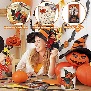 Yinder 24 Pcs Halloween Vintage Cards with 24 Pcs Envelopes 4.1 x 6.1 Inches Retro Greeting Card Funny Halloween Postcards Assorted Happy Fall Note Cards for Classroom Home Business Office Supplies