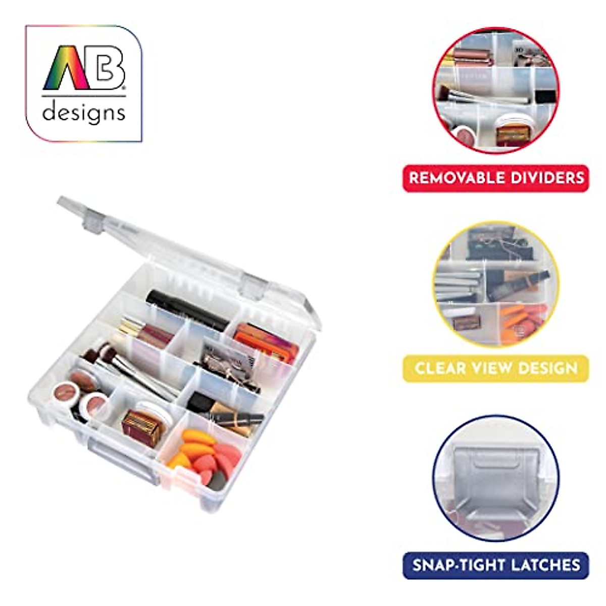 AB Designs 6823ABD Super Satchel with Removable Dividers, Stackable Home Storage Organization Container, Clear with Sliver Latches and Handle