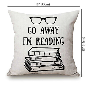 Book Lover Reading Books Club Librarian Black Glasses Go Away I'm Reading Cotton Linen Throw Pillow Case Home Decorative Cushion Cover for Sofa Couch Bedding 18x18 Inches