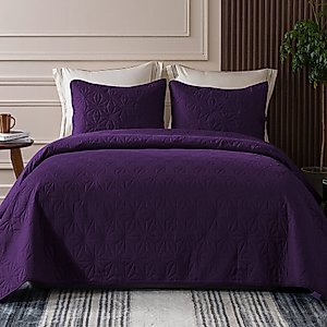 Whale Flotilla Queen Quilt Bedding Set, Soft Purple Bedspreads Quilts Queen Size for All Seasons, 3 Pieces Lightweight Geometric Star Pattern Coverlet