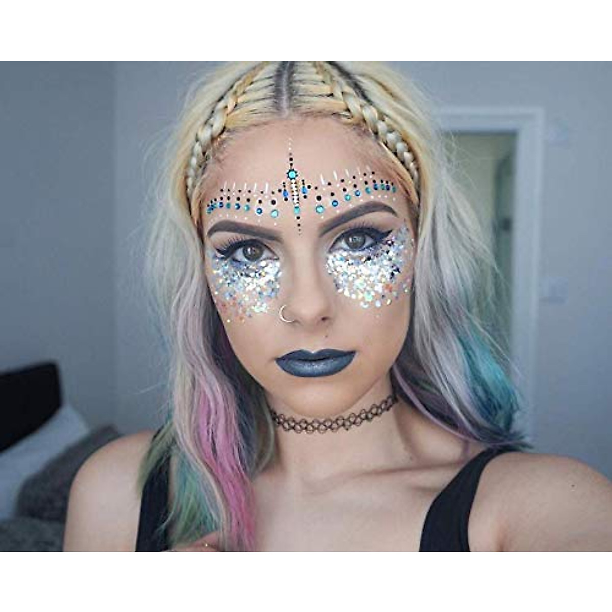 Silver Holographic Chunky Cosmetic Glitter Body Hair Face Eye Nail for Festival Carnival Concert Party Beauty Rave Accessories Different Sizes&Shapes ✮14g + Quick Dry Primer Glue Gel(5ml)