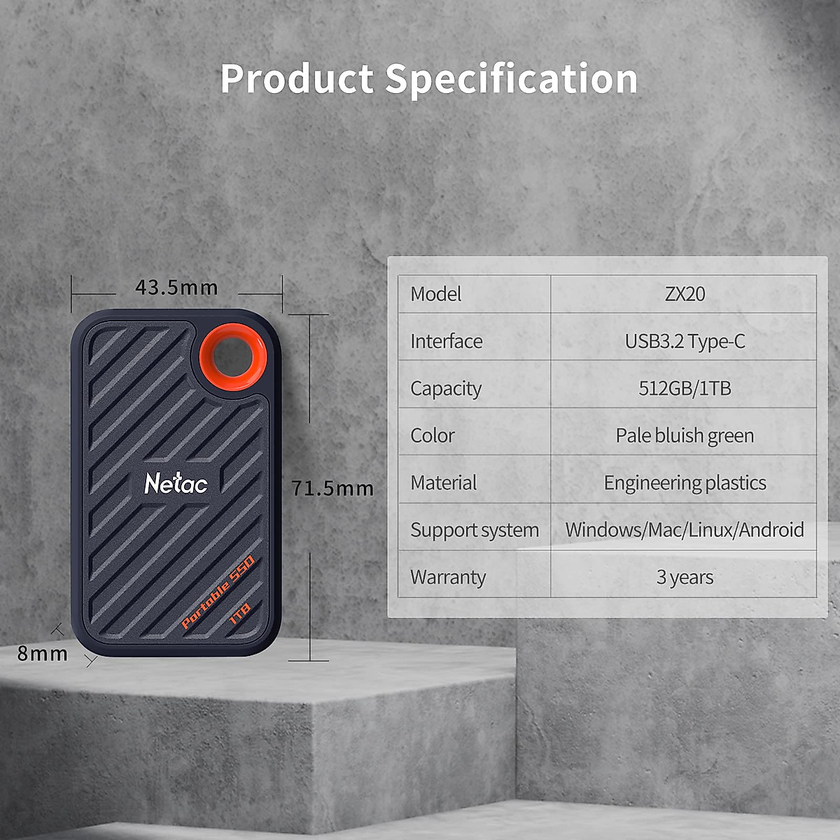 Netac 1TB Extreme Portable NVMe SSD Up to 2000MB/s Read 1700MB/s Write Speed USB 3.2 Gen.2 Business Travel Drive Essential External Solid State Drives Supports Win to Go, ZX20