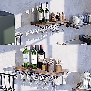 GWH Industrial Wine Rack Wall Mounted - (1 Tier - 24in), Easy to Install, Hanging Wine Rack, 100% Pine Solid Wood, Durable Steel