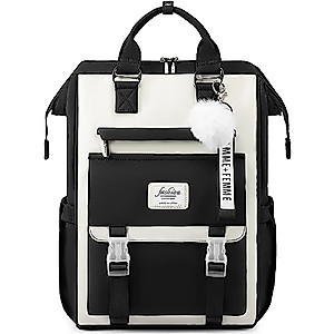 LOVEVOOK Laptop Backpack for Women,15.6 Inch College Backpack,Light Weight Travel Backpack Waterproof Casual Daypack Computer Backpack fits Travel Work Casual（15.6 inch,Black&Beige）