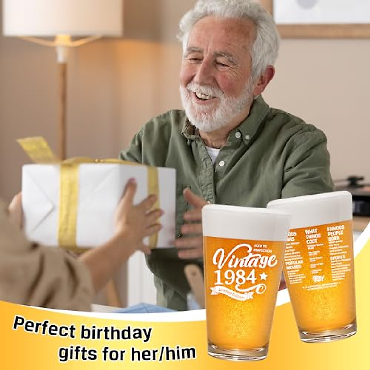 Vintage 1984 Old Time Information 40th Birthday Gifts for Men Women Beer Glass Funny 40 Year Old Presents - 16 oz Pint Glasses Party Decorations Supplies-40 Year Old Birthday Party Decorations