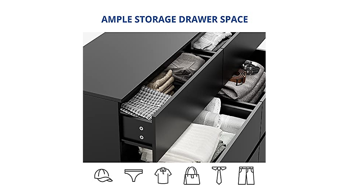 Cozy Castle 6-Drawer Dresser - Modern Black Storage Solution