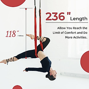 HECASA 6M Yoga Swing Silk Fabric Aerial Yoga Hammock Kit w/Daisy Chain O-Ring Red 6.56 Yards