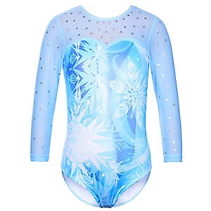 TFJH E Girls Gymnastic Leotards 3/4 Sleeve Mesh Practice Outfits 4-5t SnowflakeBlue 5A