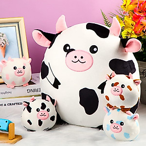 HyDren Cow Plush Pillow Set Mommy Cow Stuffed Animal with 4 Cute Small Spotted Babies Cow Stuffed Animal Plushies Toy Gifts for Boys Toddlers Kids Birthday Party Decor