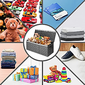 Joyrasic 2 Pack Large Toy Box Chest with Lid, Collapsible Sturdy Toy Storage Organizer Boxes Bins Baskets for Nursery Room, Playroom, Bedroom, Closet (Arrow)