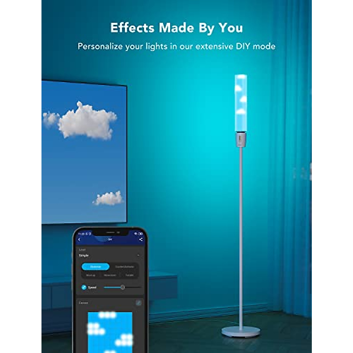 Govee RGBIC Floor Lamp, LED Corner Lamp with Wi-Fi App Control, Smart Floor Lamp with DIY Mode, 64+ Scenes, Music Sync, 1500 Lumens Modern Cylinder Standing Lamp for Bedroom, Living Room