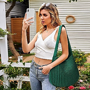 hatisan Women's Crochet Tote Bags Large Crochet Bag Tote bag Aesthetic Knit Bag Shoulder Handbags (Green)