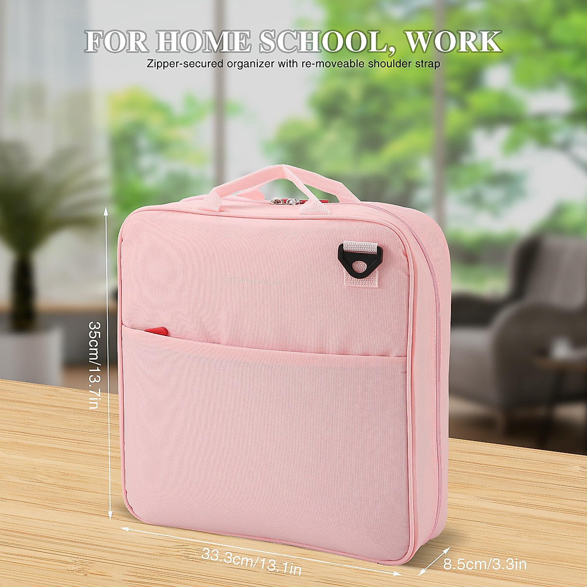 GXaryFulin Zipper Binder with Shoulder Strap & Handle, 3 O-Ring Binder for Office & School Supplies, Pink