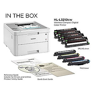 Brother Wireless HL-L3210CWL Compact Color Laser Printer: Print Only, 600 x 2400 dpi, 250-Sheet Large Capacity, 19 PPM, One-Sided Printing with Printer Cable