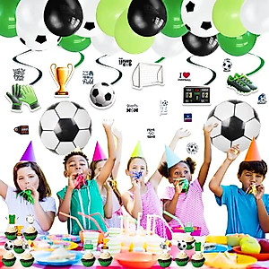 Soccer Birthday Party Decorations, 178 Pcs Soccer Ball Theme Party Supplies for Boys Baby - Banner, Cake, and Cupcake Toppers, Balloons. Hanging Swirl, Backdrop, Soccer Stickers
