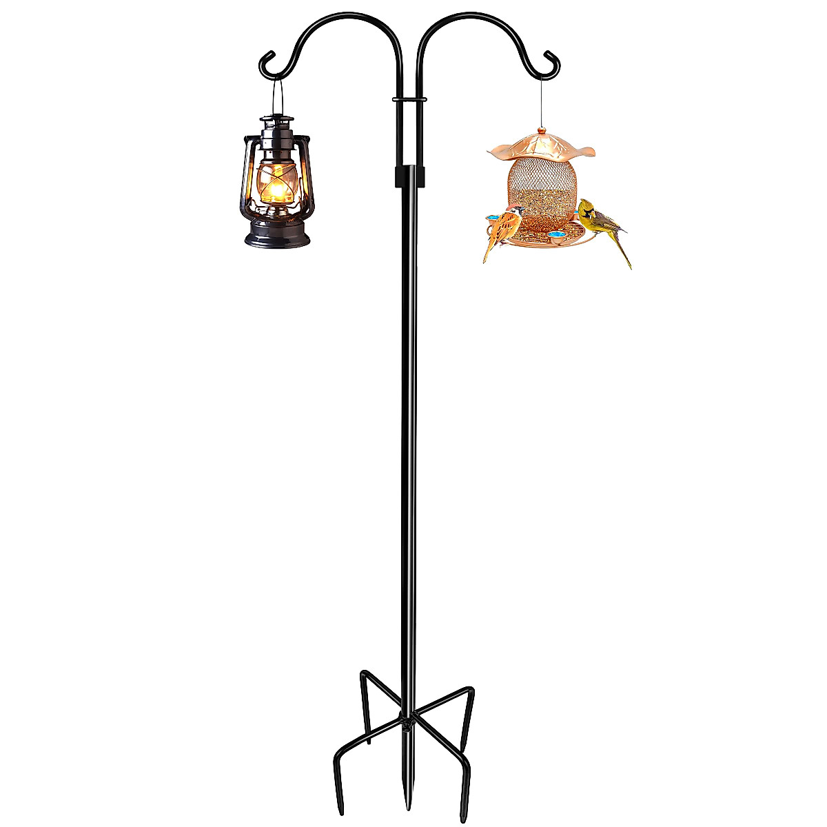 LWWTBS Double Shepherds Hooks for Outdoor (1Pack,76 inch) Heavy Duty Adjustable Bird Feeder Pole Garden Decor Shepherds Hook for Hanging Bird Feeder, Plant Baskets, Hummingbird Feeder for Outside