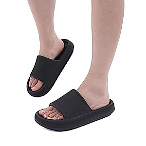 shevalues Pillow Soft Slide Sandals for Women Men Non-Slip Shower Shoes Bath Slippers Summer Beach Slides, Black 40-41