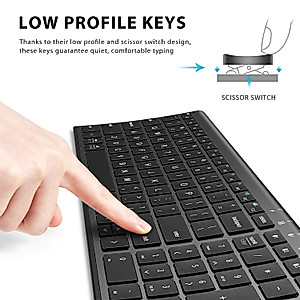iClever Wireless Keyboard GKA22S Rechargeable Keyboard with Number Pad, Full-Size Stainless Steel Ultra Slim Keyboard, 2.4G Stable Connection Wireless Keyboard for iMac, Mackbook, PC, Laptop