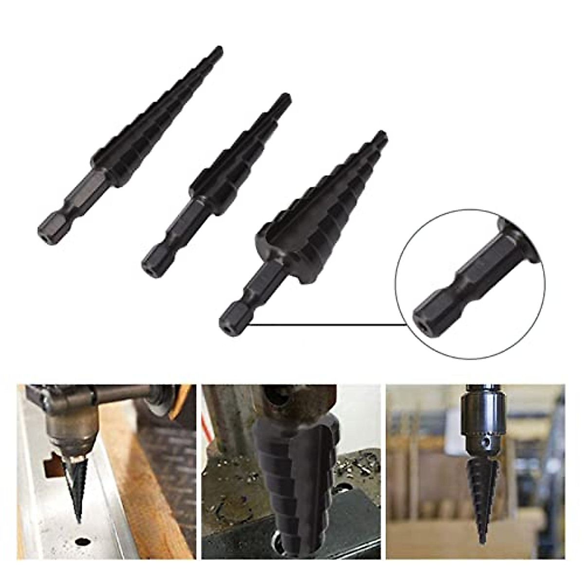 Hex Handle Step Drill Bit, Heat Treatment Step Drill Bit Non Slip for Metal