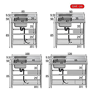304 Stainless Steel Utility Sink, Commercial Restaurant Kitchen Workbench Single Bowl Sink, Fish Cleaning Table, with Back Splash, Knife Holder, for Home Laundry Room Garage Bar Restaurant (Color : S