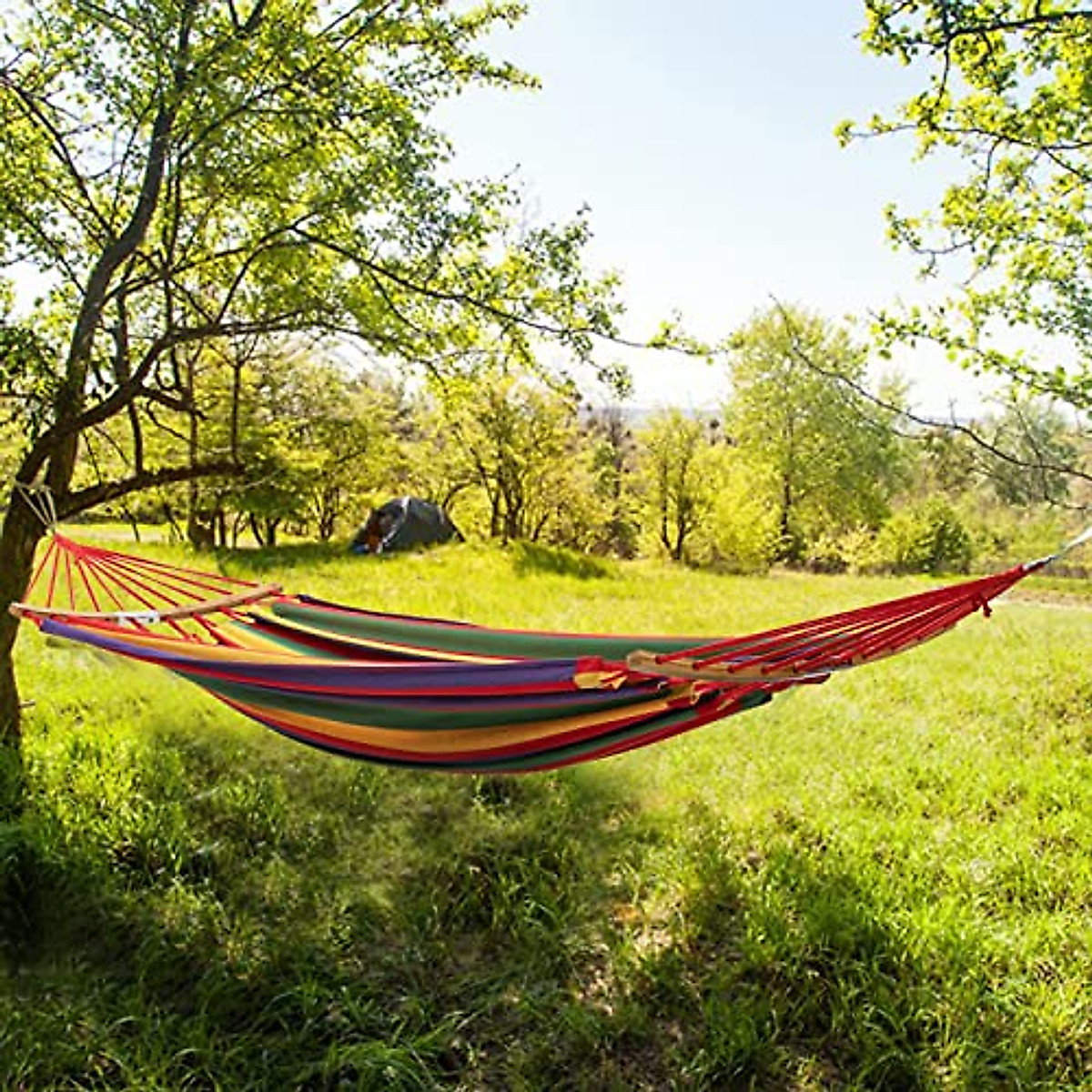 HBlife Hammock, Red 2 Person Cotton Canvas Portable Hammock, Sturdy and Comfortable Double Hammock for Tree, Camping, Backyard and Beach, Carrying Bag Included