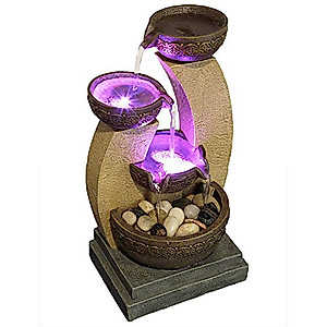 11" H Golden Tiered Bowl Fountain with Color Changing LED Lights with Adapter Brown