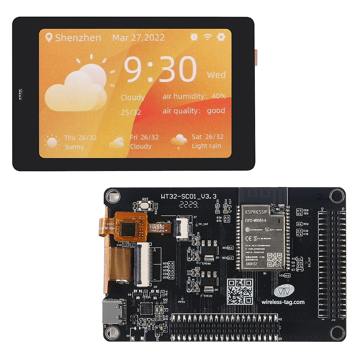 ESP32 Development Board, 1PCS WT32-SC01 with 3.5 inch 320X480 Capacitive Multi-Touch LCD Screen Built-in Bluetooth WiFi Compatible with Arduino