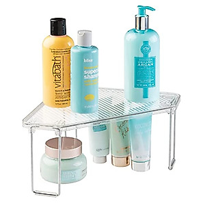 mDesign Plastic/Steel Corner Stackable Rack, Storage Organizer Shelf for Bathroom, Vanity, Countertop, Sink, Cabinet, Holds Makeup, Shower Accessories, Ligne Collection - 2 Pack - Clear