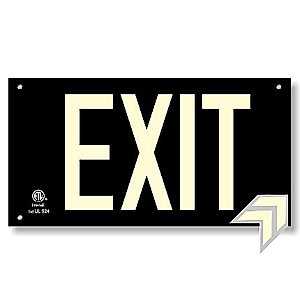 Photoluminescent Exit Sign Black W/Holes and Hardware - Aluminum Code Approved UL 924 / IBC/NFPA 101 (Directional Arrows Included) NightBright USA Part ULB-050-HH