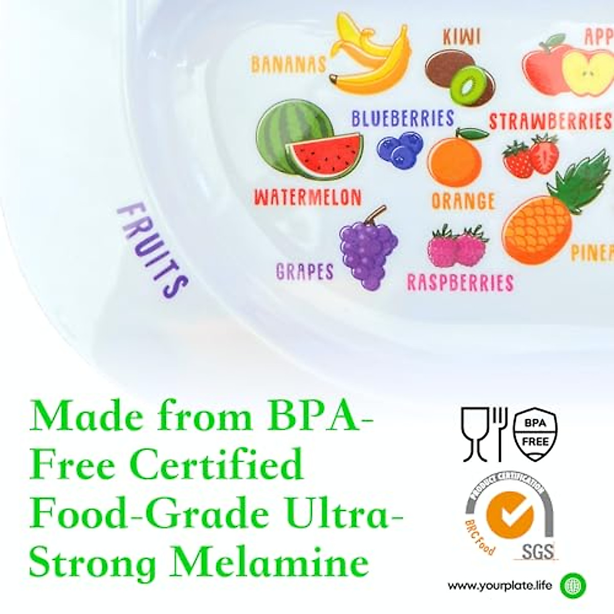 j&m Divided Portion Plate (4 Pack), Sections for Kids & Fussy Eaters, Learn Nutrition, Healthy Eating, Food Groups & Portion Sizes, Child-Friendly Melamine, Dishwasher-Safe