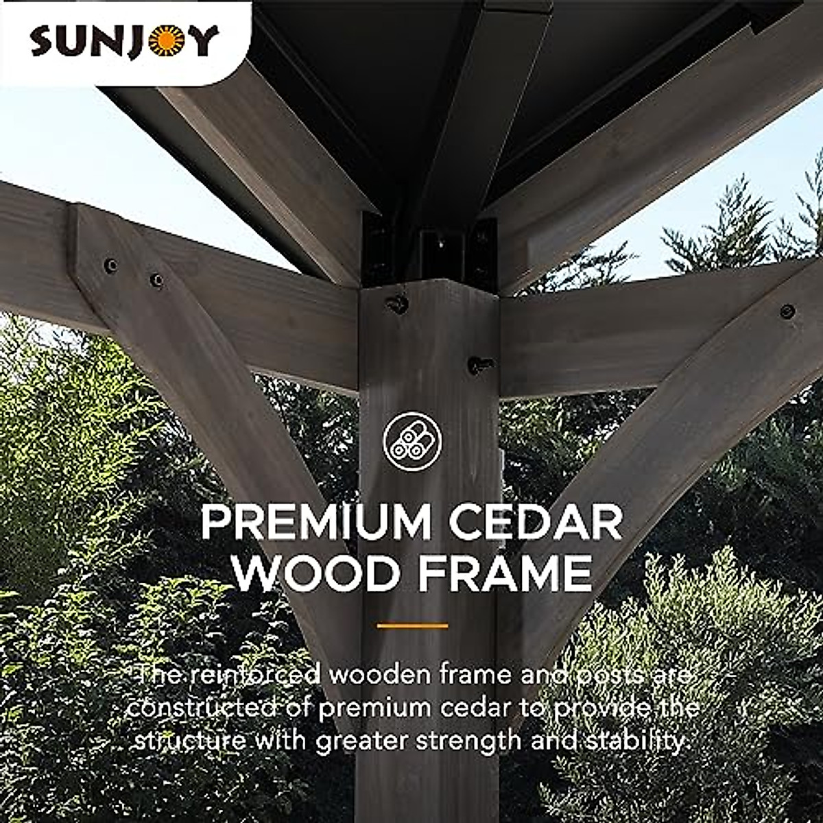 Sunjoy 13.5 x 13.5 ft. Hardtop Gazebo Outdoor Patio Black Steel Gazebo with LED Lights, AC Outlet, USB Port and A 3-Meters Universal Power Supply Cable, Black