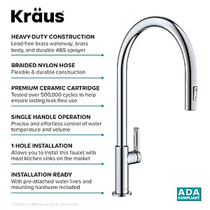 KRAUS Oletto High-Arc Single Handle Pull-Down Kitchen Faucet in Chrome, KPF-2821CH
